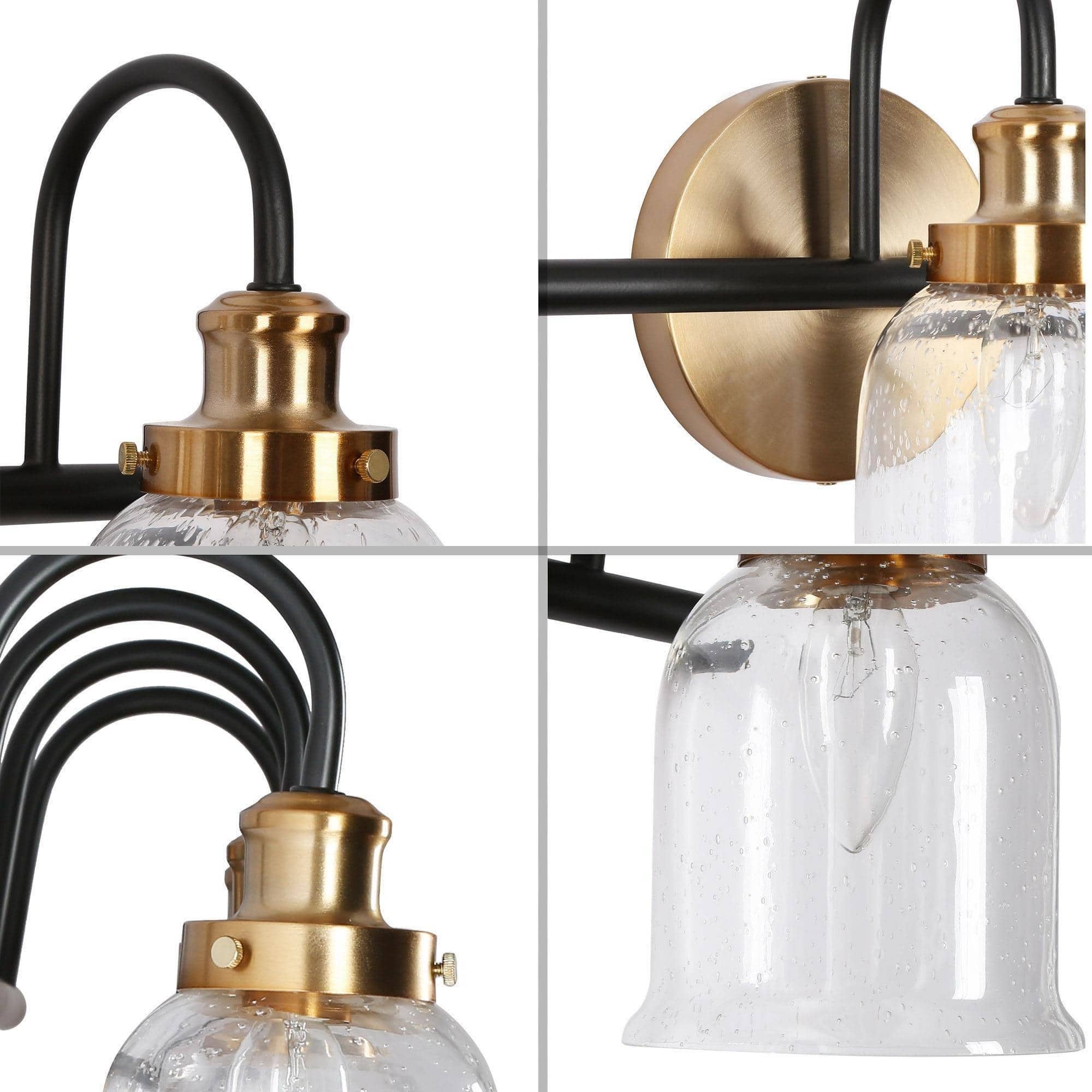 Kesa Modern 4-Light Black Gold Linear Bathroom Vanity Light Seeded Glass Wall Sconces - On Sale ...